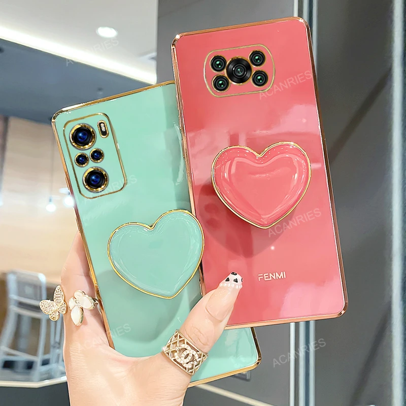 Plating Love Heart Phone Holder Case For Xiaomi Mi Poco X3 Nfc Pro X 3 Gt 5g F3 M3 Poko X3pro ...