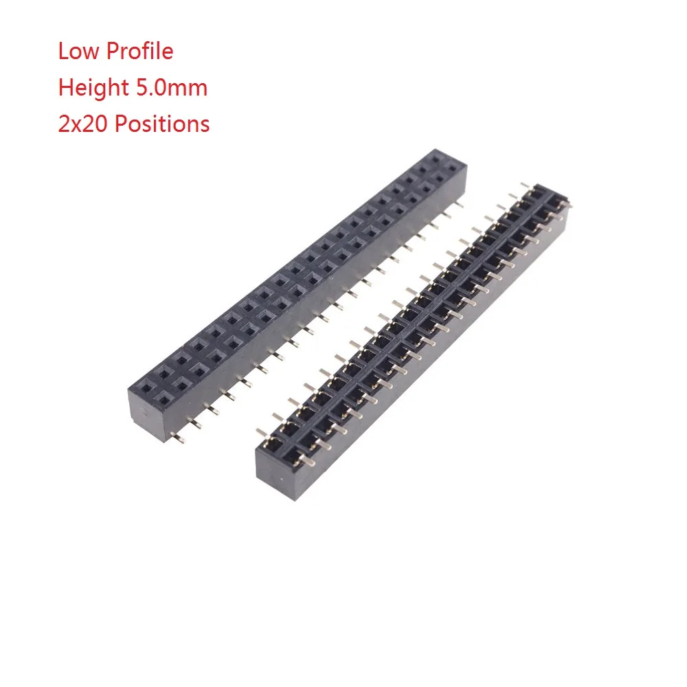 50 Pcs Low Profile 2x20 Pin 40 Positions 2.54 Pitch Pcb Female Header Pin Dual Row Smd /smt ...