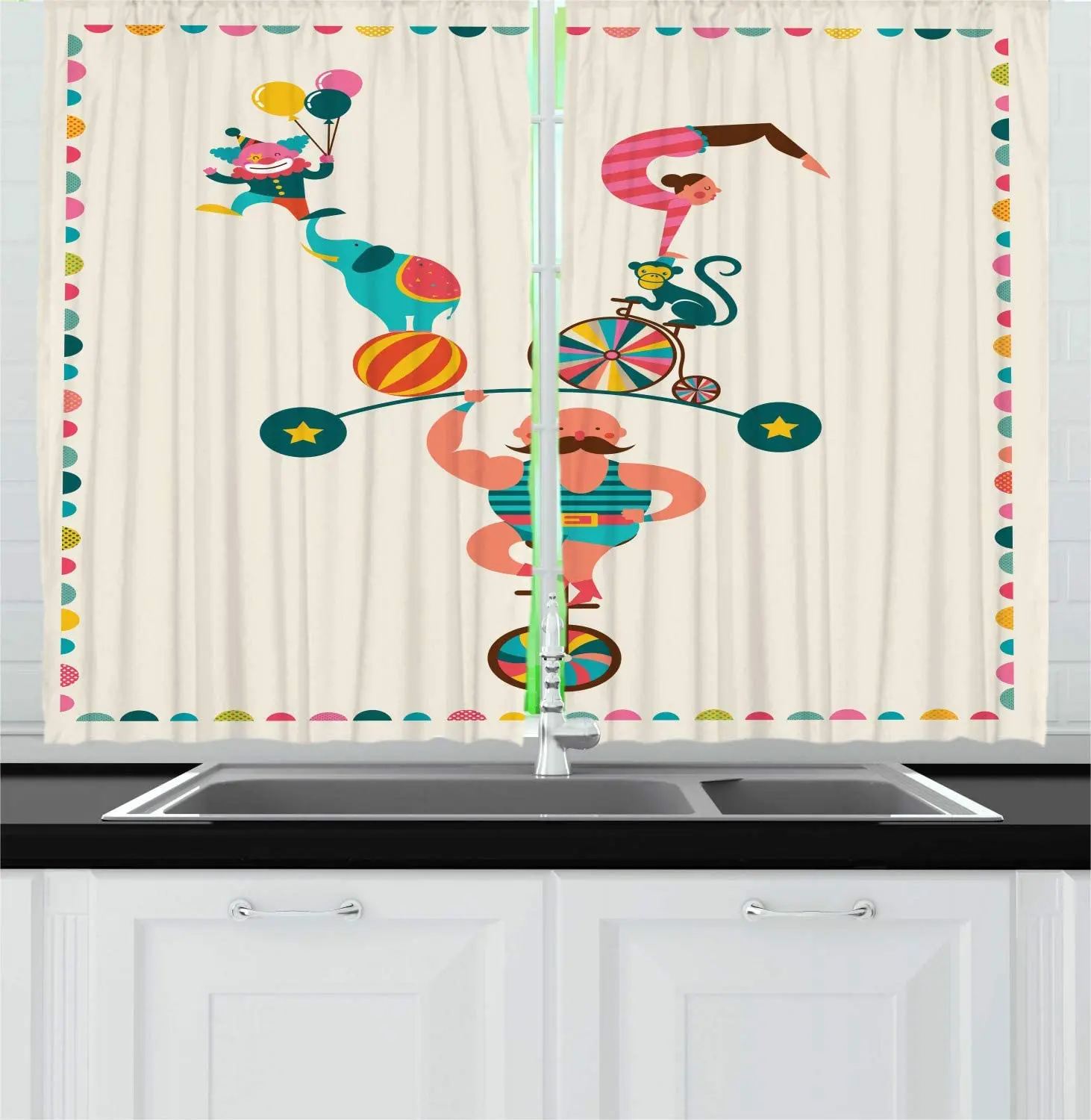 Clown Kitchen Curtains Circus Interpretation Acrobats and Animals ...