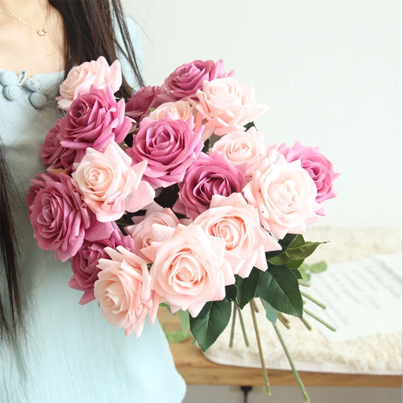 Alta-qualidade-flores-artificiais-rosa-floral-bouquet-simula-o-flanela ...