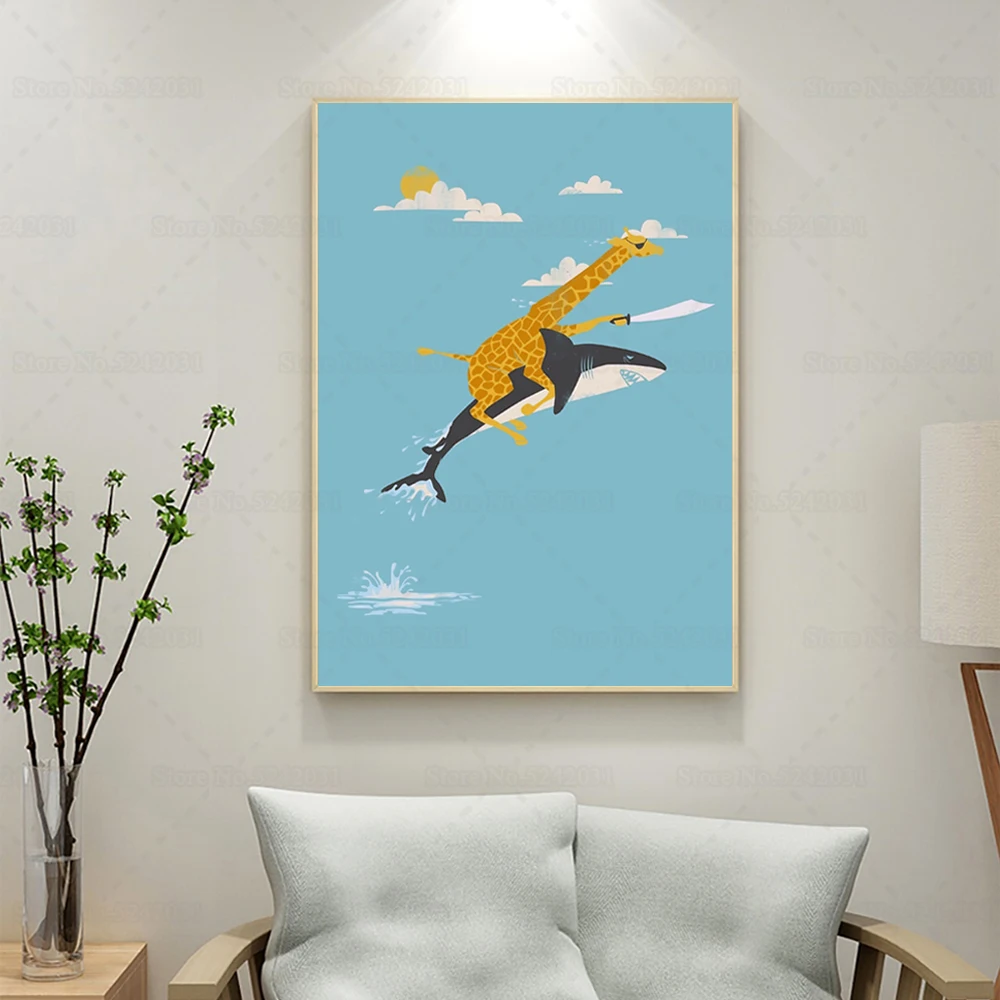 Giraffe Riding A Shark