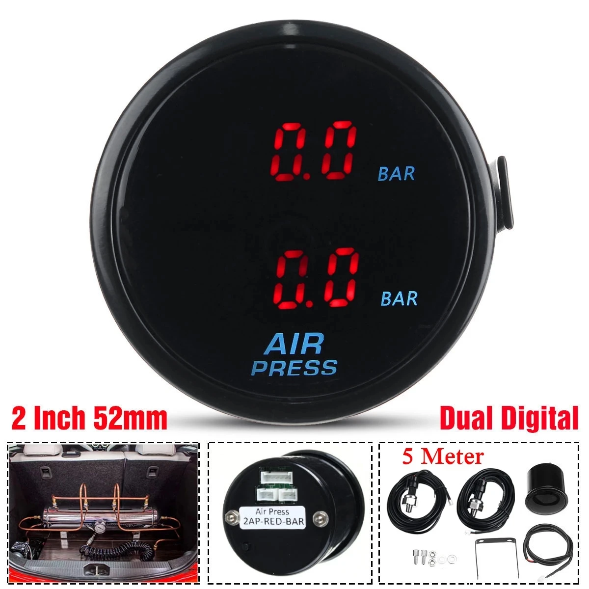 Generic 52mm Dual Air Pressure PSI Air Suspension Air Ride Air Press ...