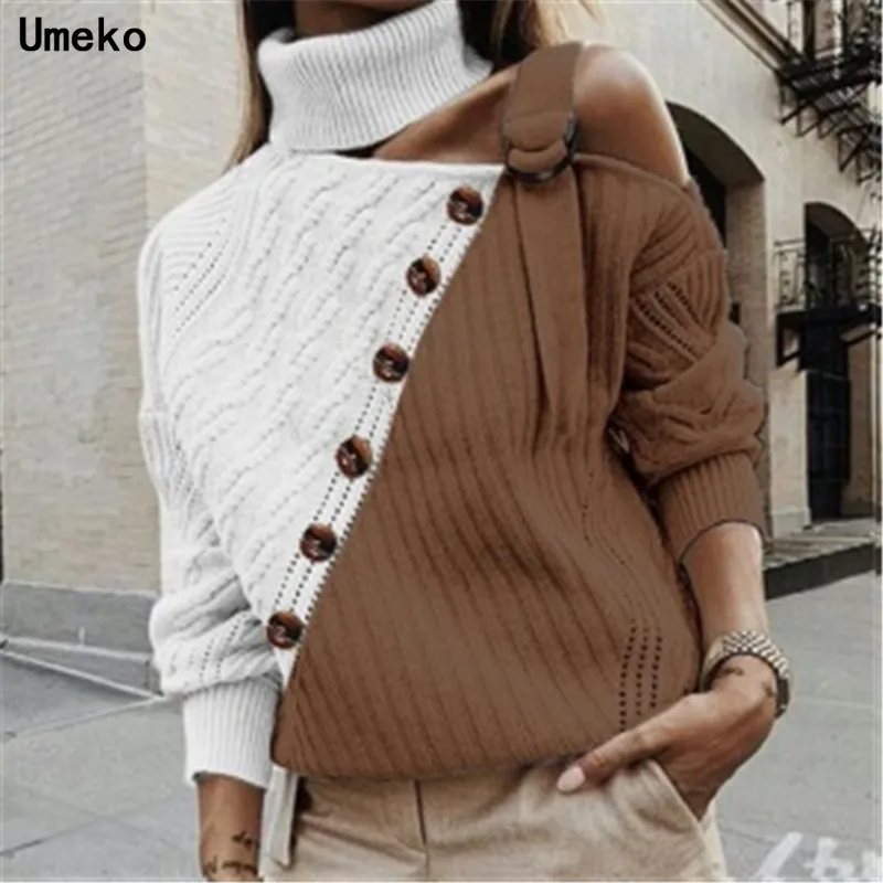 Umeko Women's Elegant Button Halter Knit Sweater Jumper Autumn Winter ...