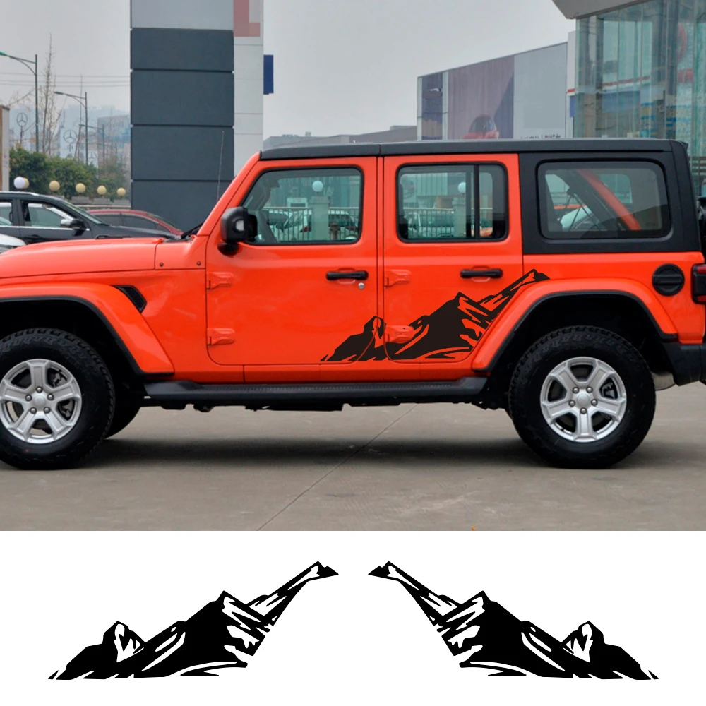 2PCS-Snow-Mountain-Car-Door-Side-Trim-Decals-For-Jeep-Wrangler-JK-TJ ...