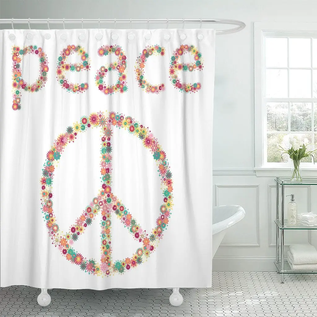 Floral Sign of Peace and Pacifism Symbol The Hippie Shower Curtain ...