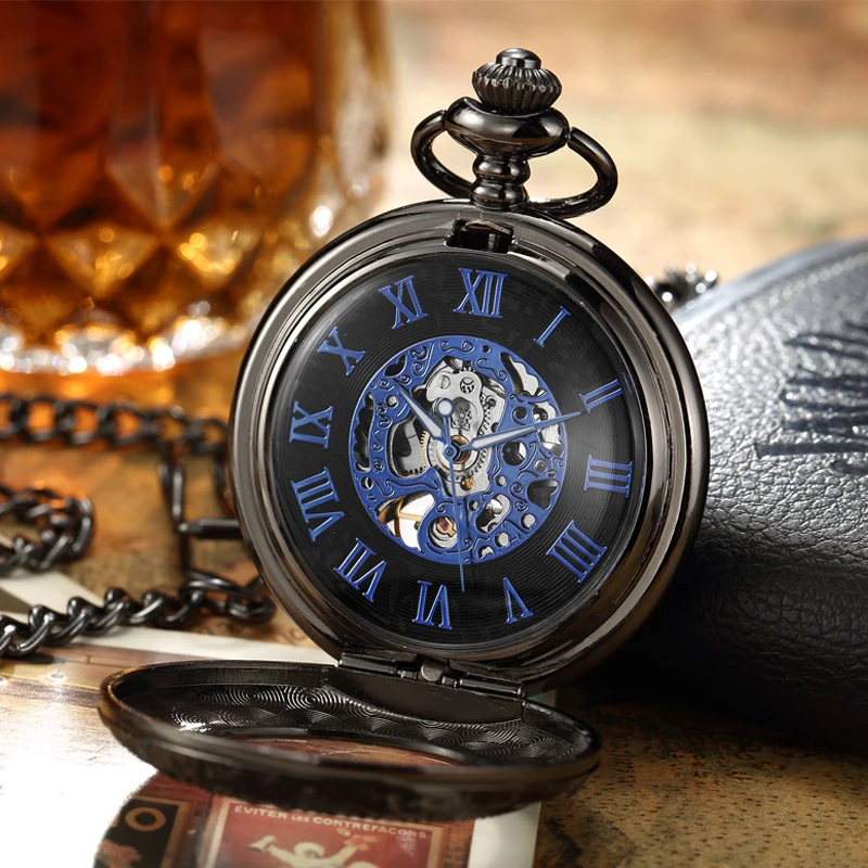 Luxury Retro Golden Hollow Skeleton Mechanical Pocket Watch Mens Fob ...