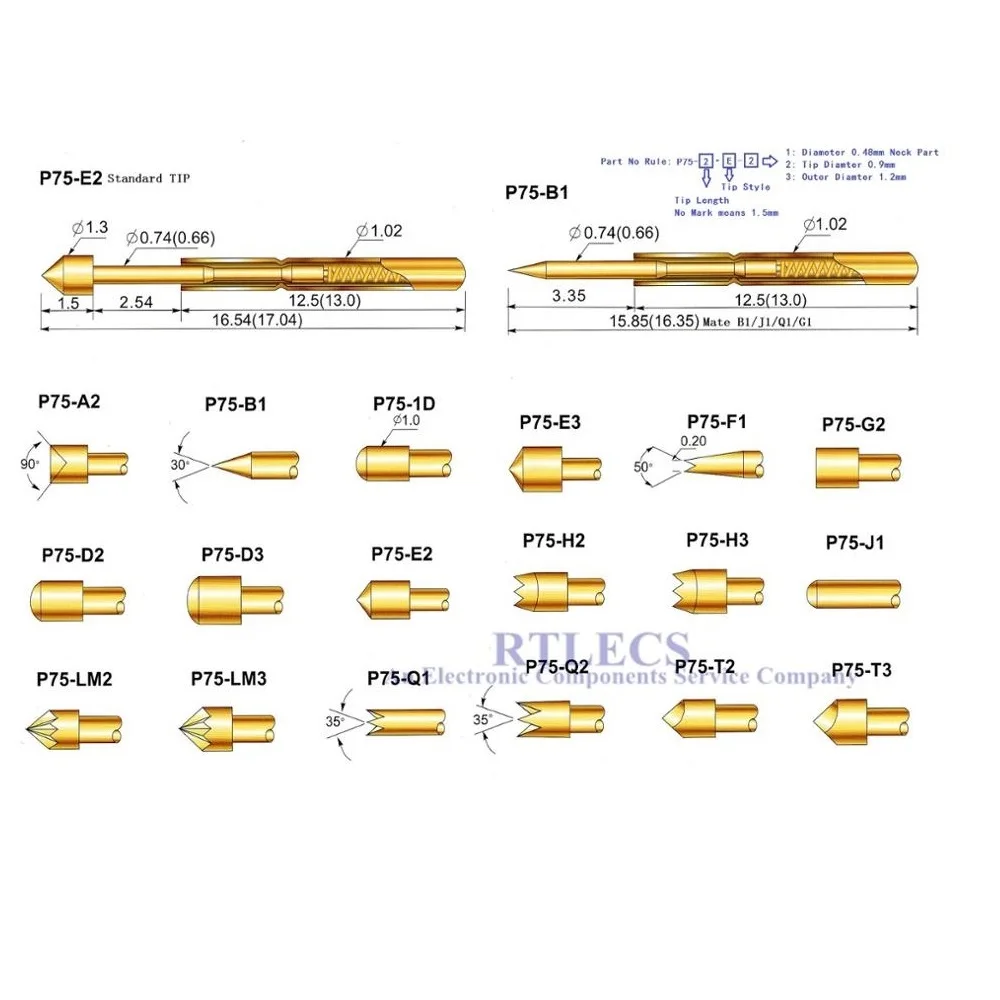 Probe de teste com mola, Série P75 Bare PCB Testing Probe, Pino Pogo ...