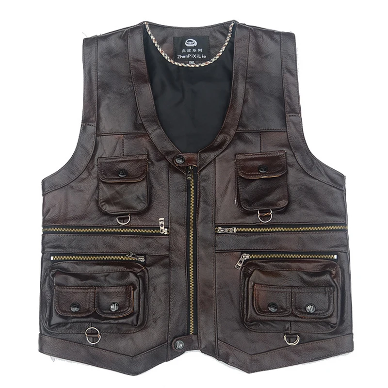 GPCROSS-Cowhide-Genuine-Leather-Men-Motorcycle-Vest-Motorbike-Clothing ...