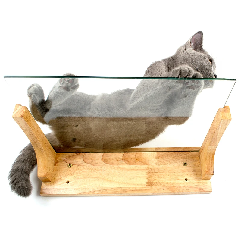 Wall-mounted Transparent Toughened Glass Wall- Wooden Cat Jumping ...