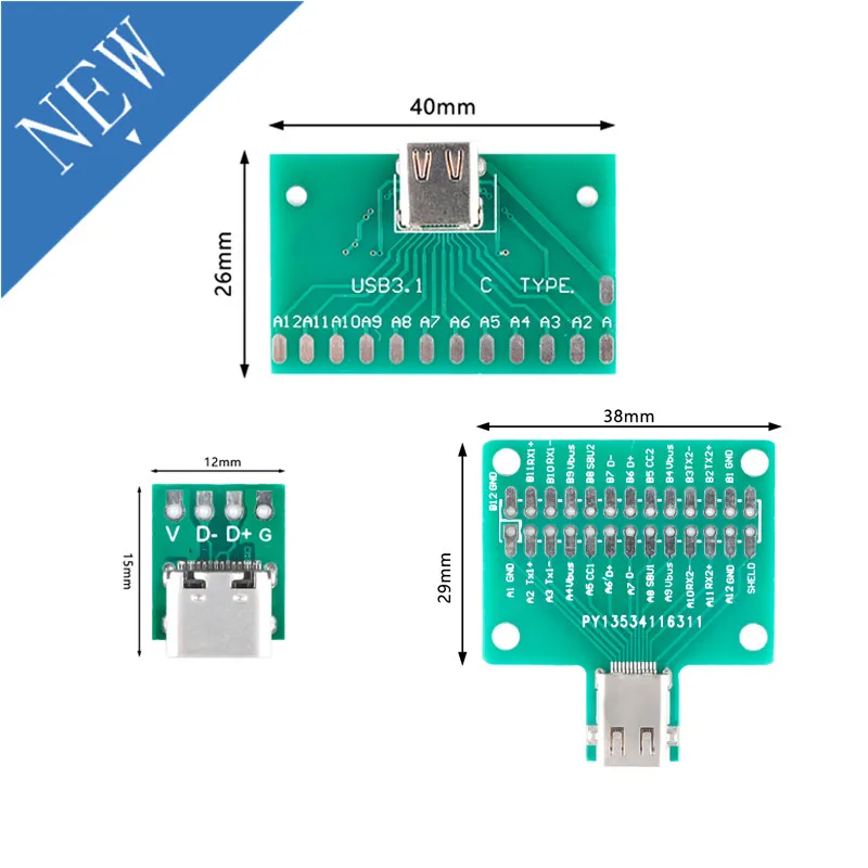 5pcs Usb 3.1 Pcb Test Board Usb Type-c Adapter Board 2.54mm Connector ...