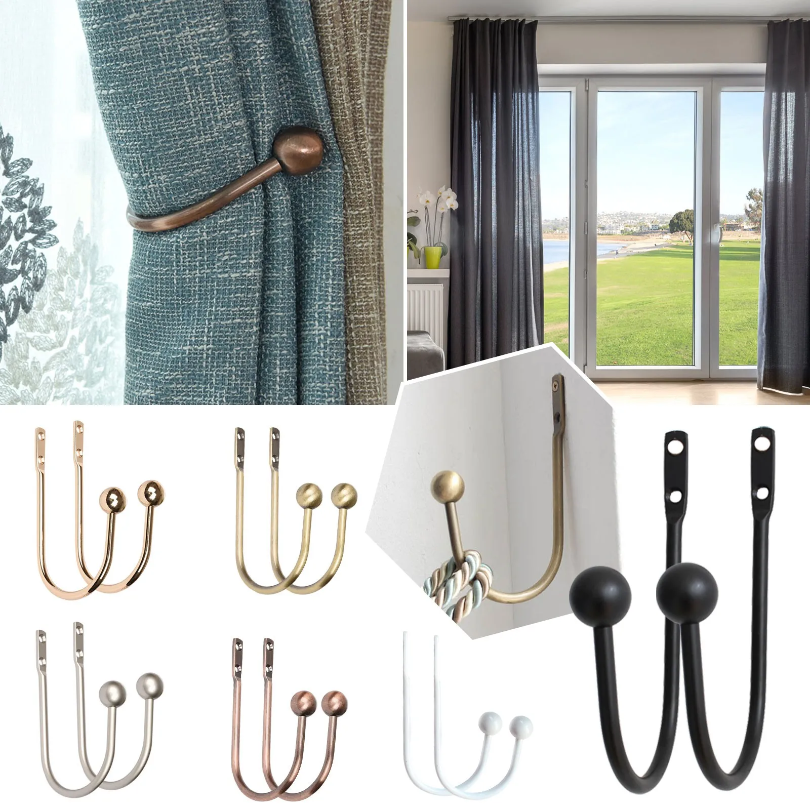 Crochets de retenue de rideau en forme de U, 2 pièces, embrasses de ...