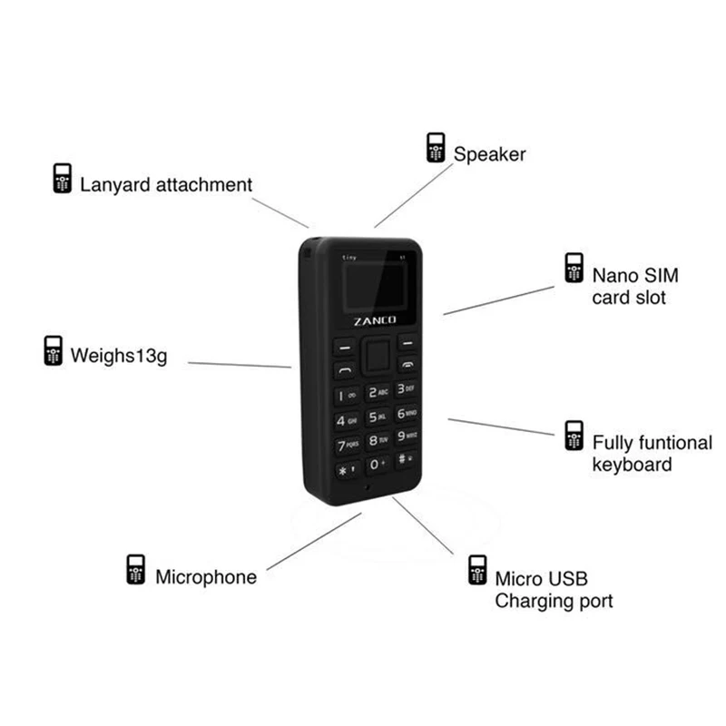 ZANCO 2 шт крошечные T1 мир маленькие функции сотовый телефон ...