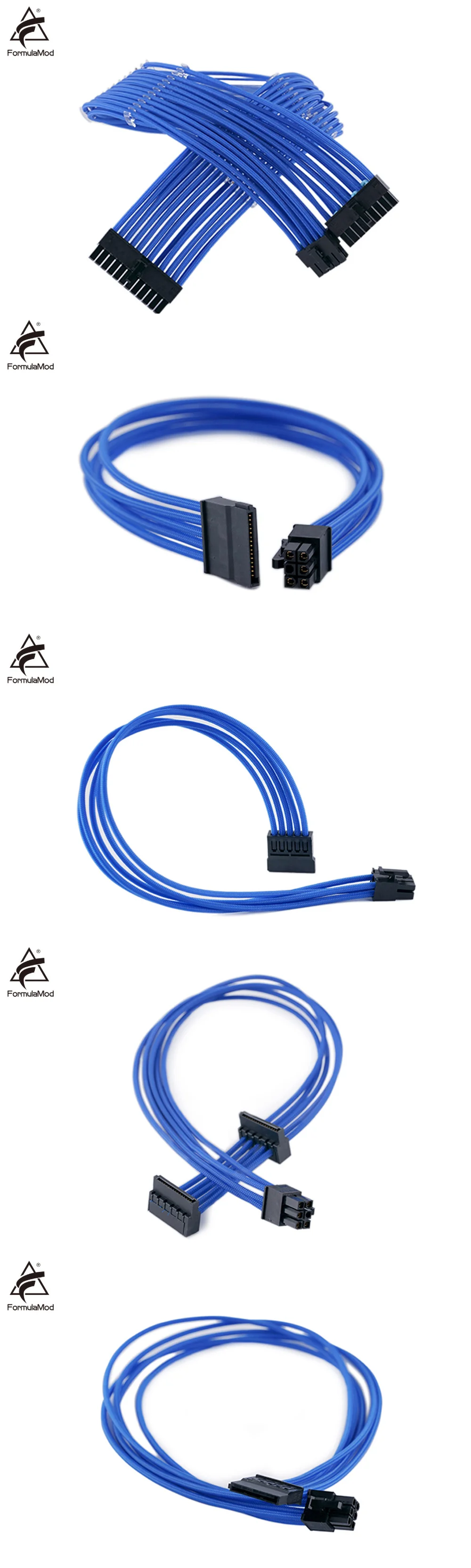 FormulaMod ASUS/Seasonic/Antec Fully Modular PSU Cable Kit, 18AWG Sleeved, Kit For ASUS/Seasonic ...