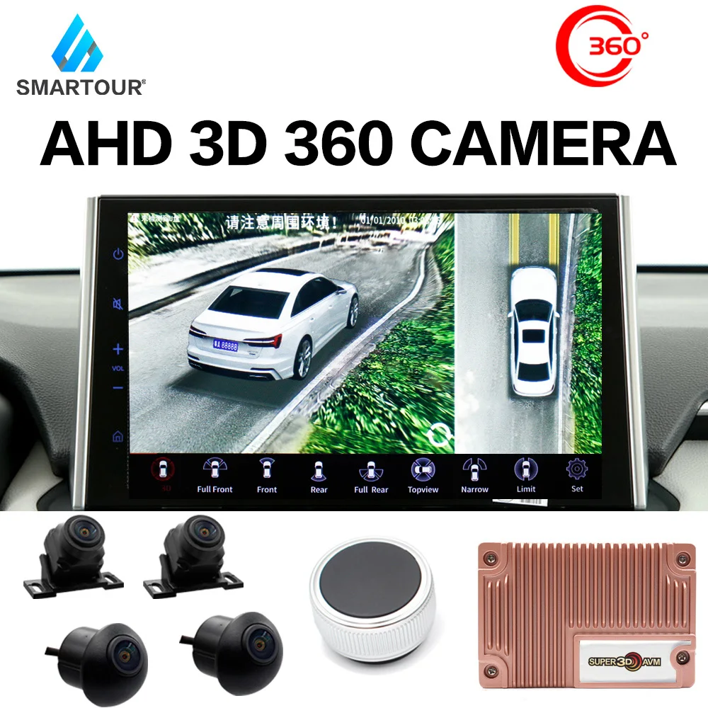 Sistema de visión envolvente 3D HD 360, sistema de conducción con vista de pájaro AHD, 4 canales ...