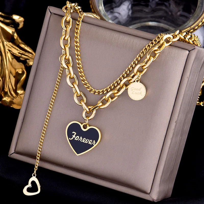 XIYANIKE 316L Edelstahl Neue 2 Schicht Trend Romantische Herz Anhänger Halskette Kette Für ...