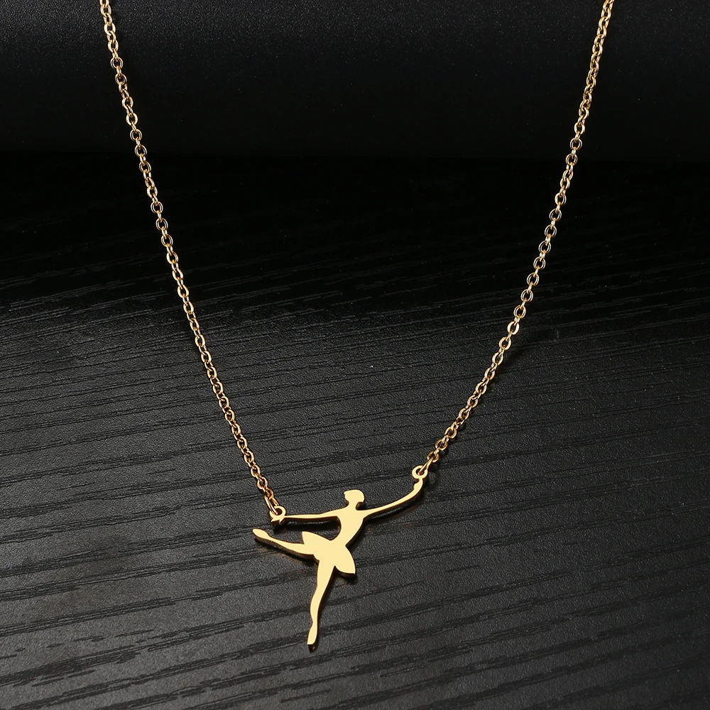 Stainless-Steel-Necklaces-Skirt-Ballet-Dancer-Pendant-Choker-Chain ...