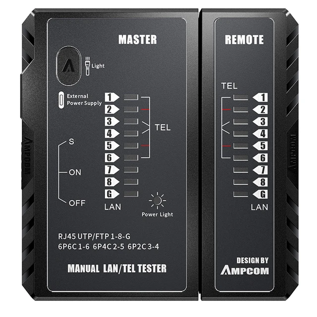 AMPCOM Network Cable Tester, LAN Phone Wire Tester Tool Networking Tool ...