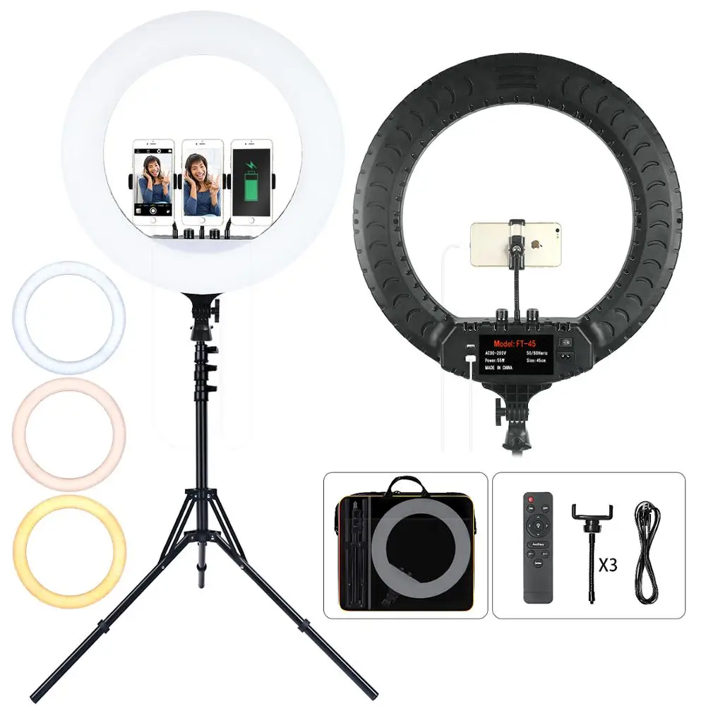 FOSOTO 18 Inch Led Ring Light 2700 -6500K Photography Lighting Camera ...
