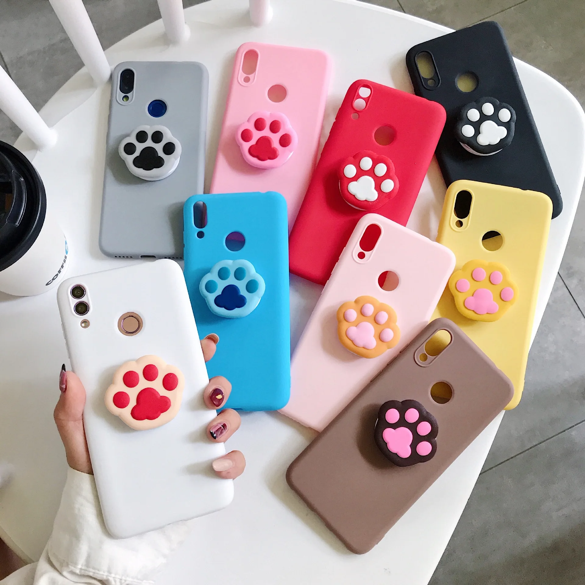 Funda de teléfono con soporte de garra de gato de dibujos animados para Samsung Galaxy A11, A20 ...
