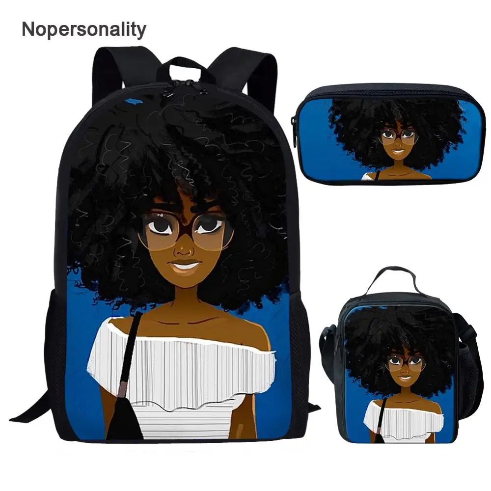 Nopersonlity Black African Girls Backpack Set for Kids Cartoon Middle ...