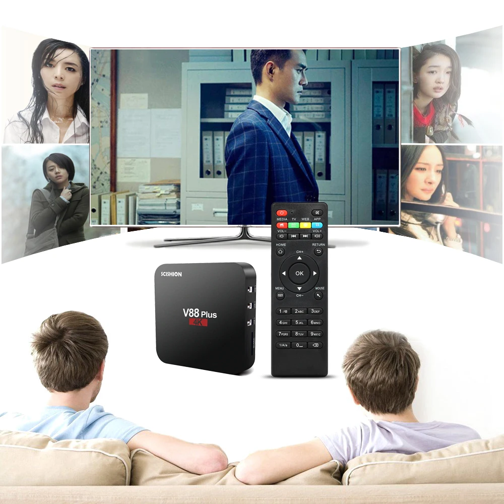 16 GB Miracast DLNA WiFi LAN HD-Mediaplayer EU-Stecker Gamogo SCISHION V88 Plus Smart Android 8. ...