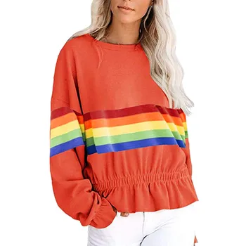 Rainbow Striped Oversized Women's Sweatshirt With Ruffles - Queerks™