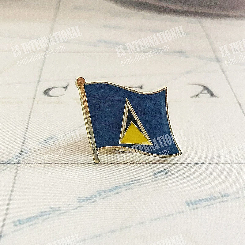 Saint Lucia National Flag Lapel Pins Crystal Epoxy Metal Enamel Badge ...