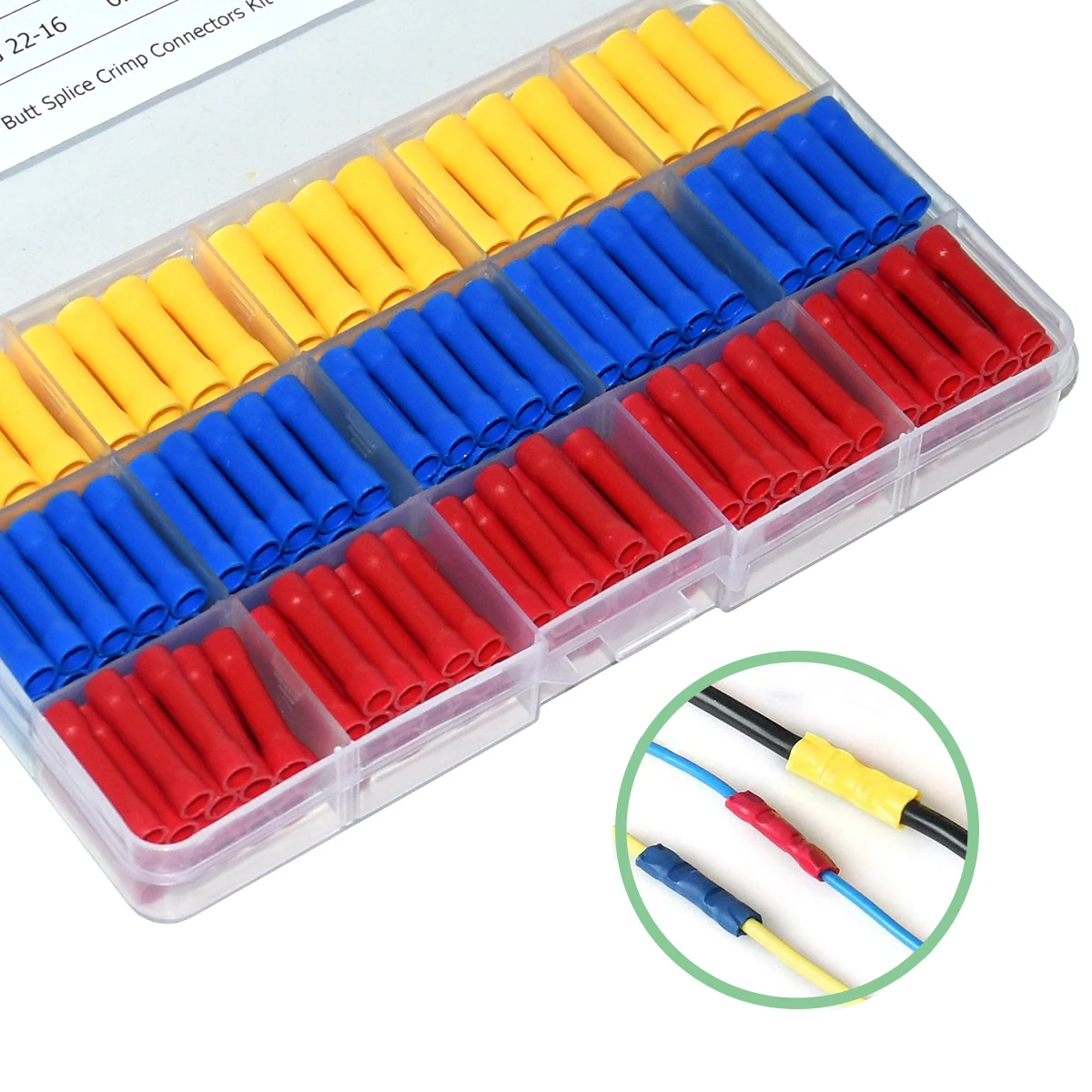 200pcs 10 22AWG Assorted Butt Splice Crimp Connectors, Insulated ...
