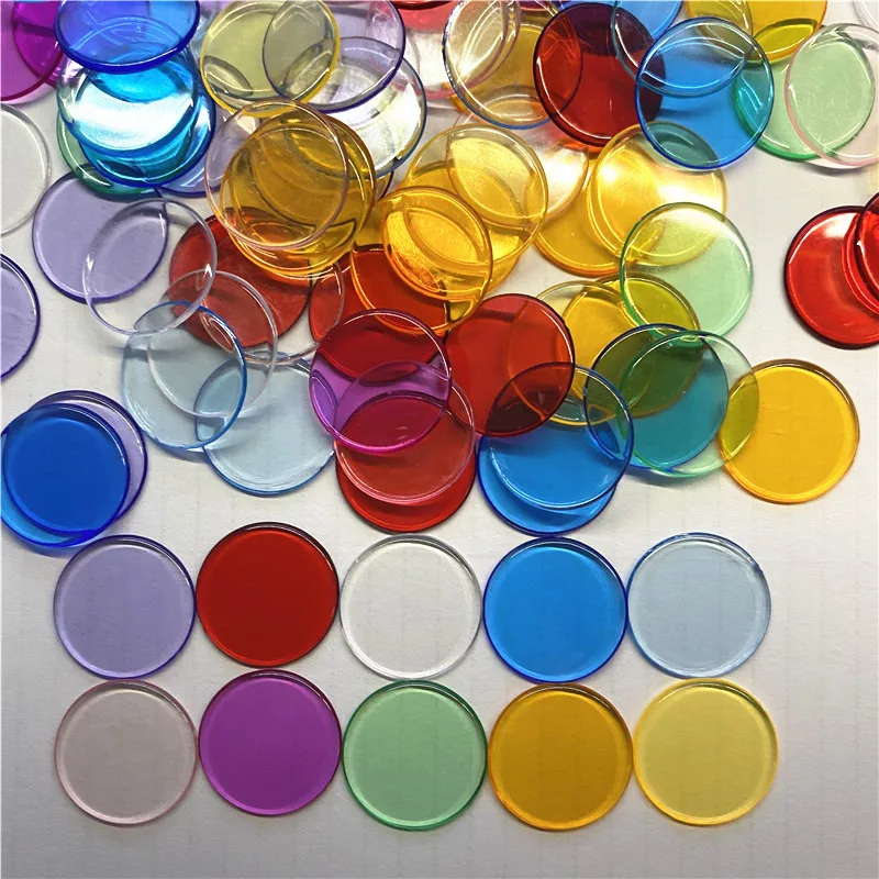 100pcs 10 Colors 19*2mm Transparent Chips Plastic Counting Chips Bingo ...