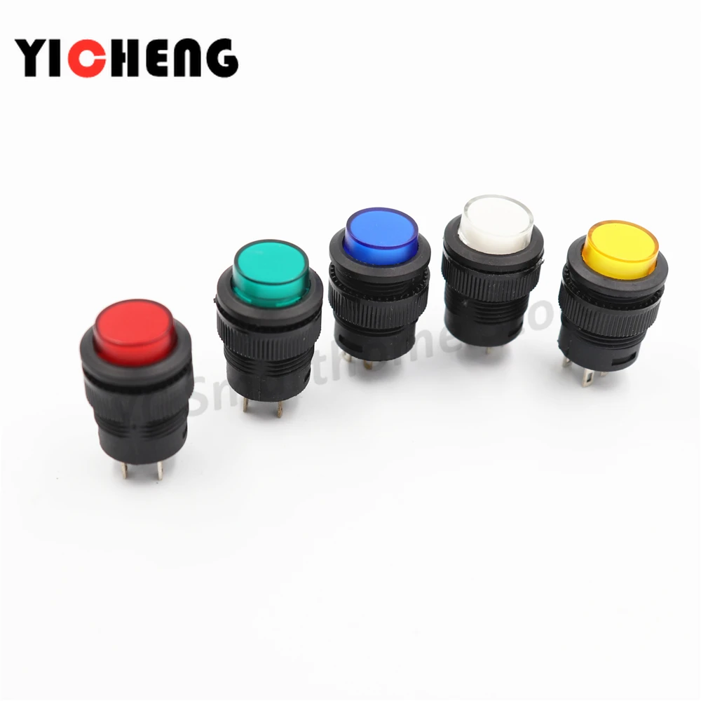 5Pcs R16 503 key button switch with light jog reset self locking switch ...