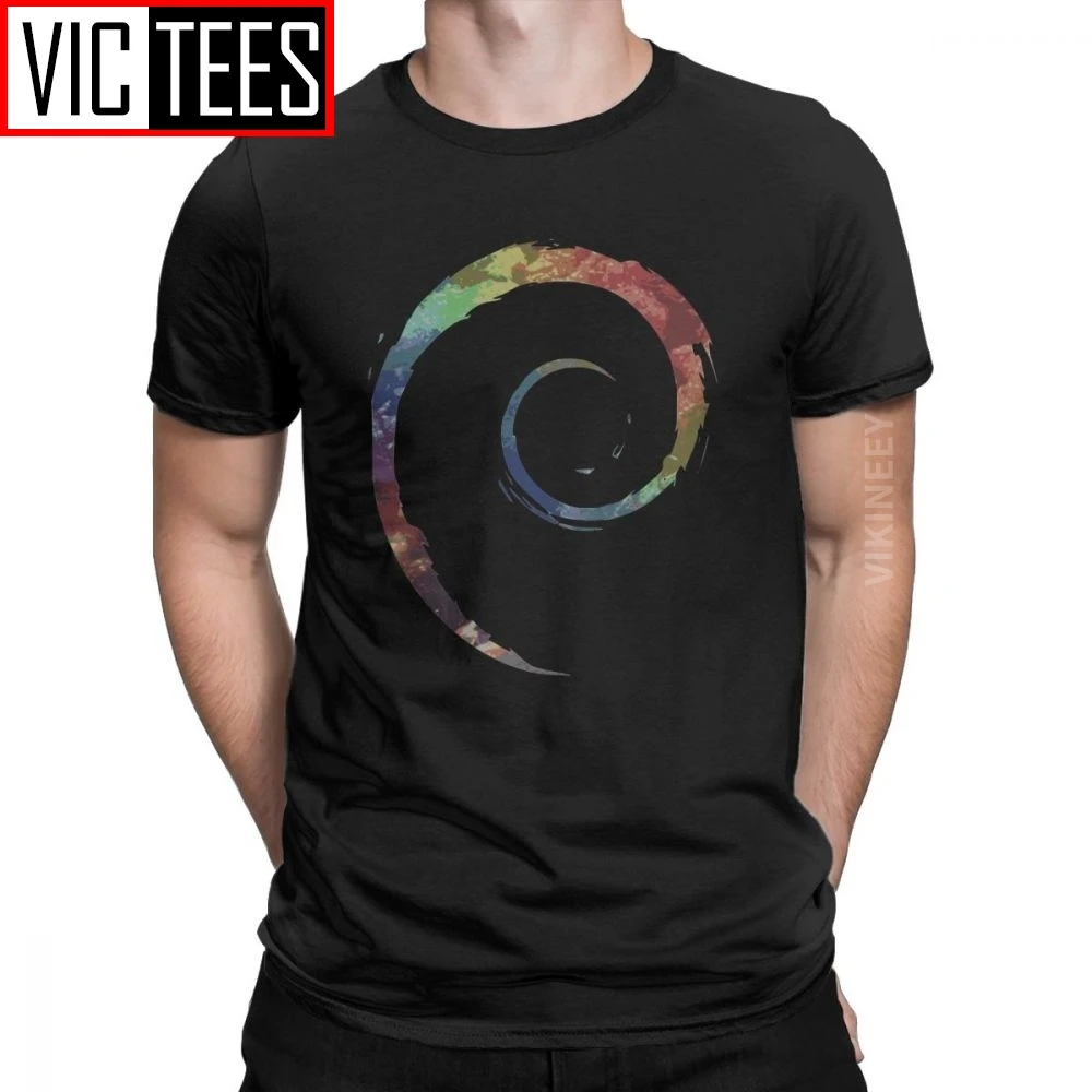 Colorido-Debian-Tshirt-Masculina-Algod-o-Vintage-Tshirt-Tripula-o-Pesco ...