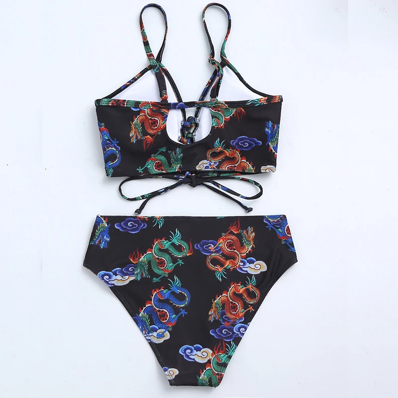 Mossha Bandeau High Waist Bikini Push Up Swimwear Women 2021 Dragon