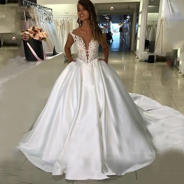 Sheer Lace Back Wedding Dresses