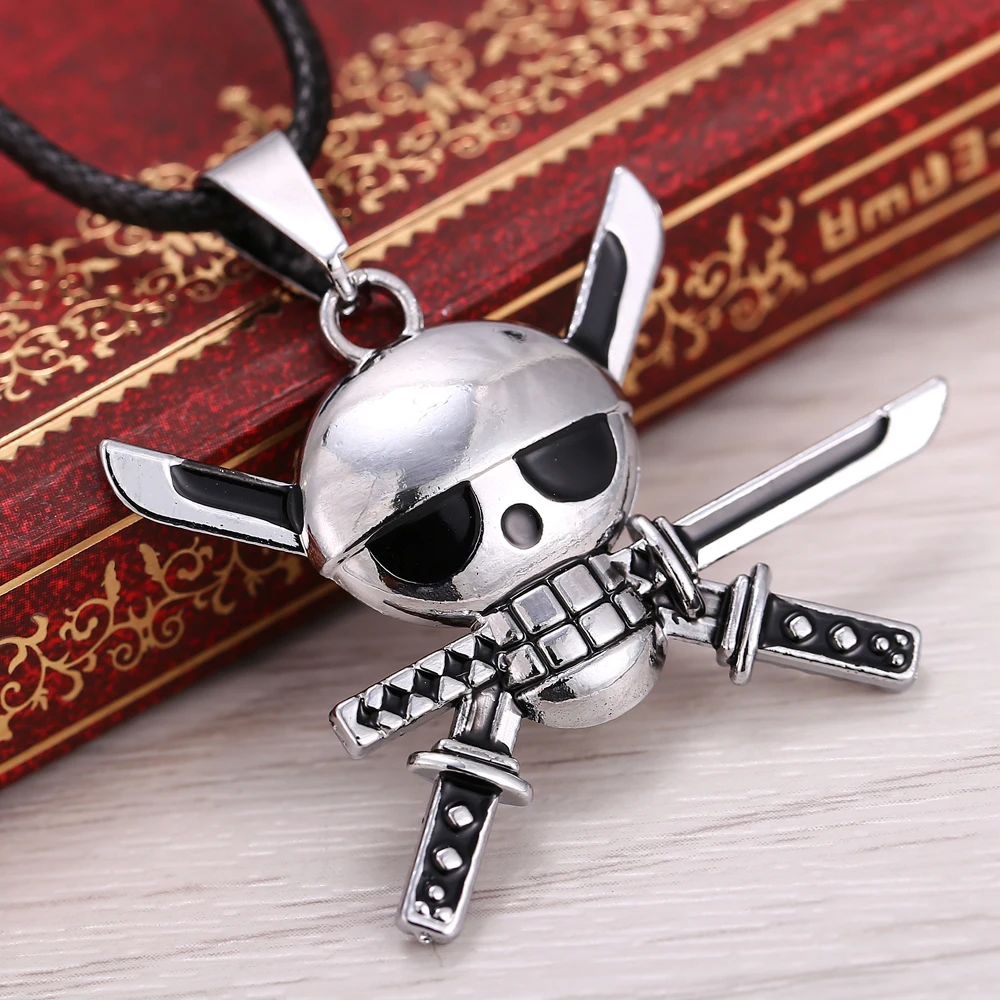 Anime-Cartoon-Silver-Metal-Necklace-Roronoa-Zoro-Pirate-Skull-Logo ...