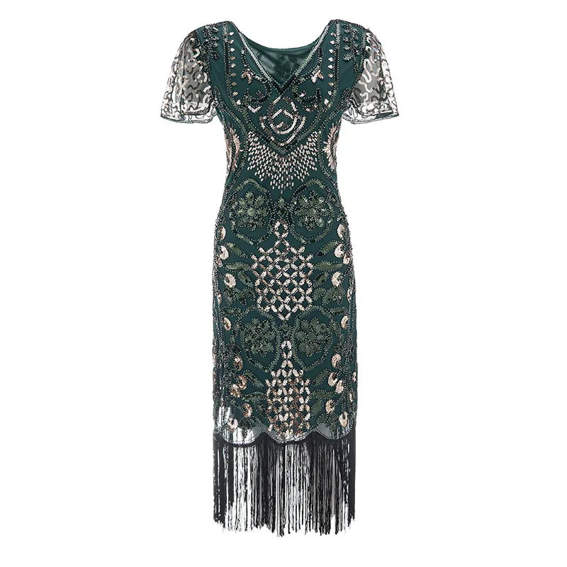 Vestido-Flapper-con-flecos-y-cuentas-para-mujer-talla-grande-de-los-a ...