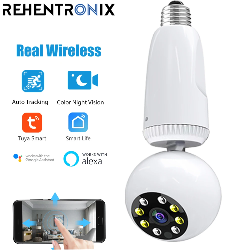 Tuya 2mp lâmpada câmera e27 soquete interno wifi ptz câmera auto ...