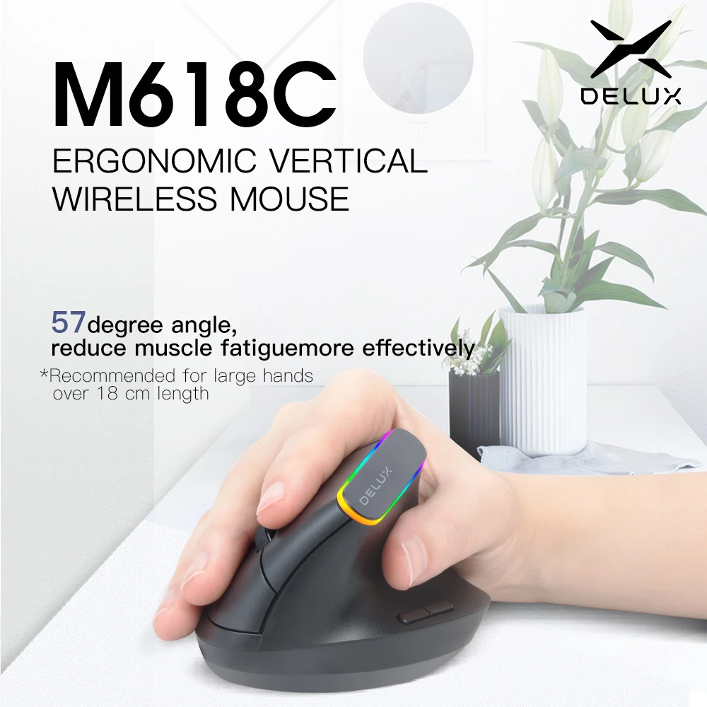 Delux M618c 2.4g Wireless Vertical Mouse Ergonomic 6 Button 1600 Dpi ...