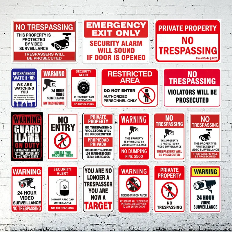 No-Trespassing-Sign-Warning-Metal-Sign-Video-Surveillance-Sign-Wall ...