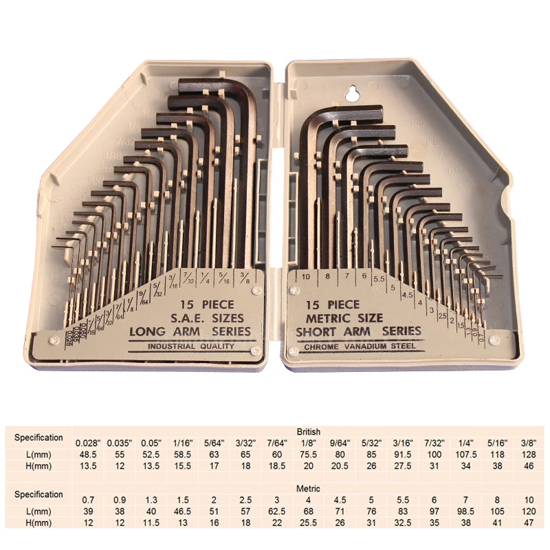 30Pcs Wrench Set Hex Key Allen Wrench 0.028" 3/8" Inch & 0.7mm 10mm ...