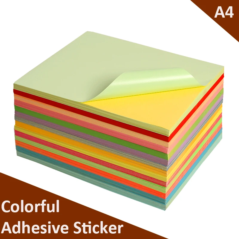 A4 Color Self-adhesive Sticker Paper Colorful Adhesive Label Waterglue ...