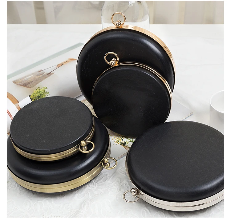 1 Pieces Round Shape Black Plastic Metal Wallet Purse Frame Box ...