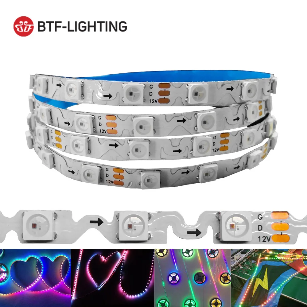 12v Ws2812b S Shape Foldable Led Strip Light For Diy 1m 60leds 6mm Pcb ...