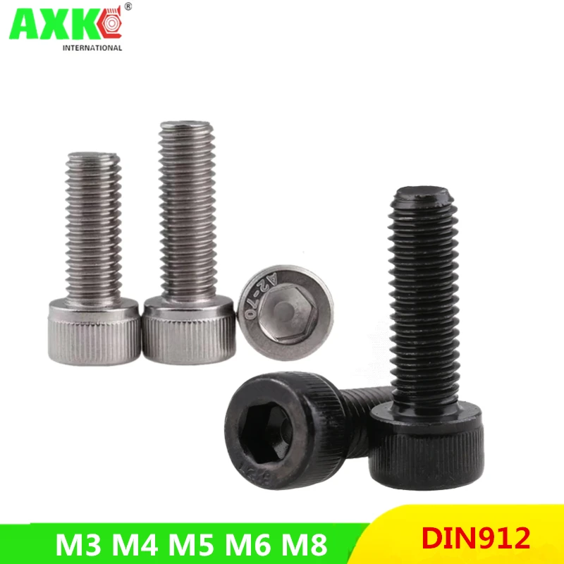 10pcs M3 M4 M5 M6 M8 304 A2 Stainless Steel Black grade 12.9 steel DIN912 Hexagon Hex Socket ...