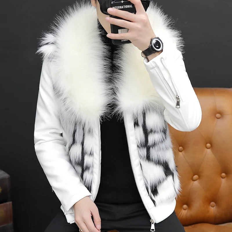Leather-Jackets-With-Fur-Mens-White-Big-Fur-Collar-Coats-Luxury-Roayl ...