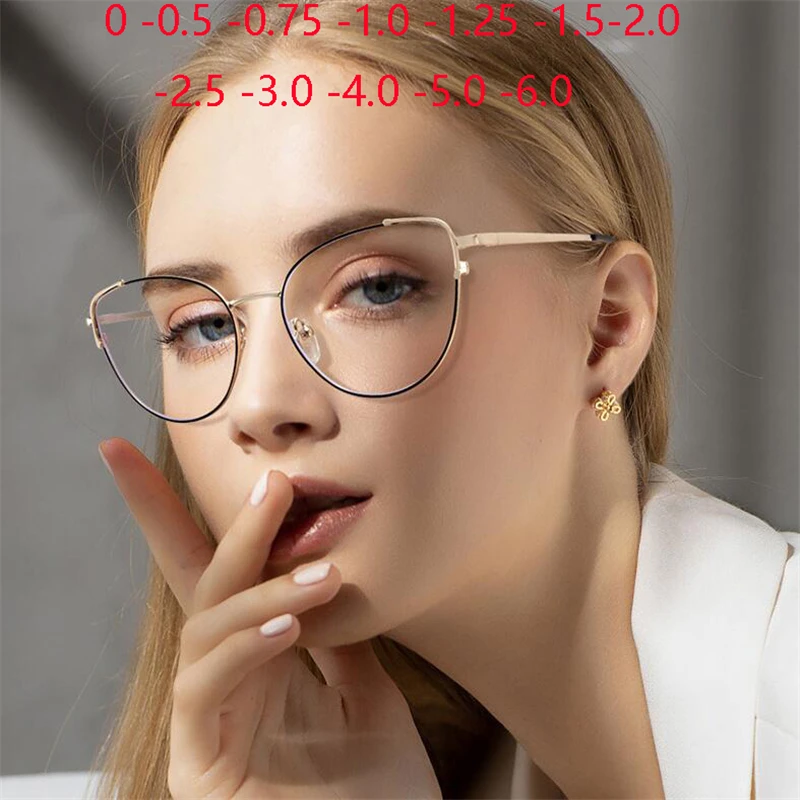 Anti Blue Rays Spring Leg Cat Eye Minus Lens Prescription Spectacles ...