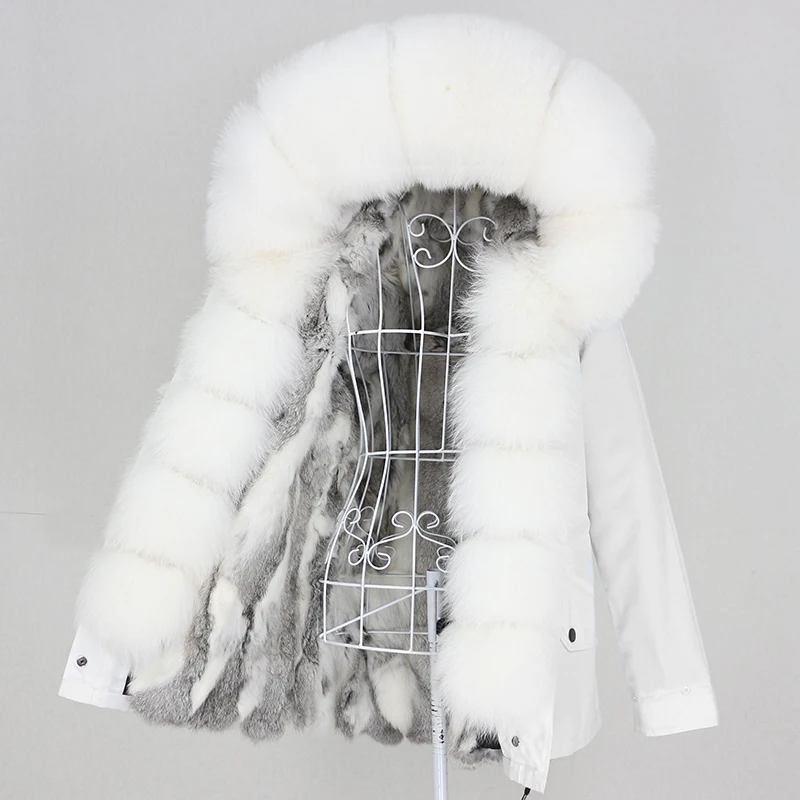 OFTBUY 2022 Real Rabbit Fur Coat Waterproof Parka Natural Fox Raccoon Fur Collar Hood Winter ...
