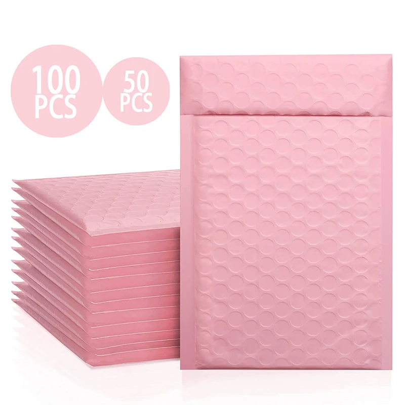 50 100Pcs Roze Bubble Mailer Bag Poly Bubbel Envelop Tas Lijm Boutique