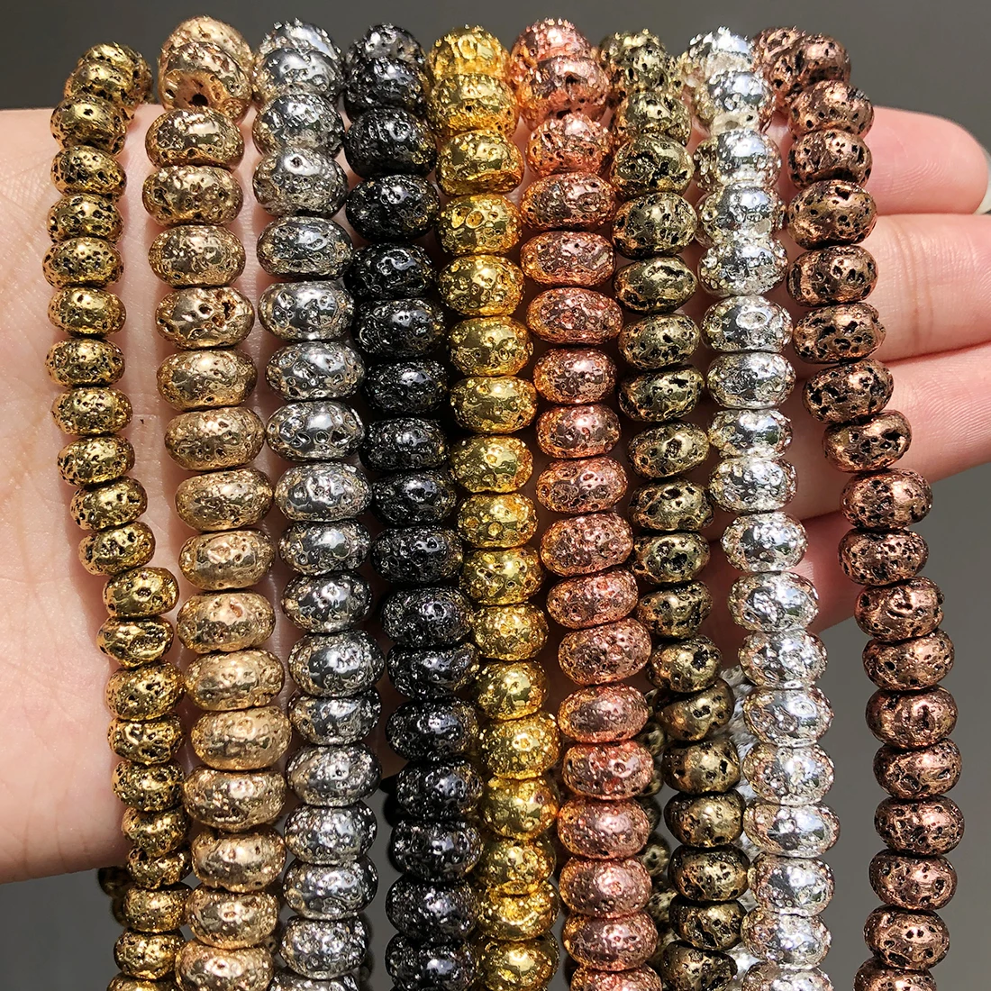 Natural Lava Rock Stone Beads Rhodium Gold Black Rondelle Spacer Beads ...