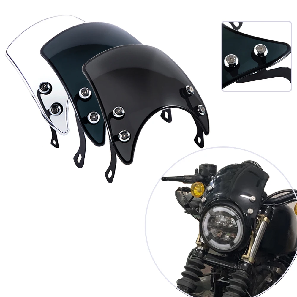 Universal-Retro-Windscreen-Cafe-Racer-Windshield-Wind-Deflector-5-7inch ...