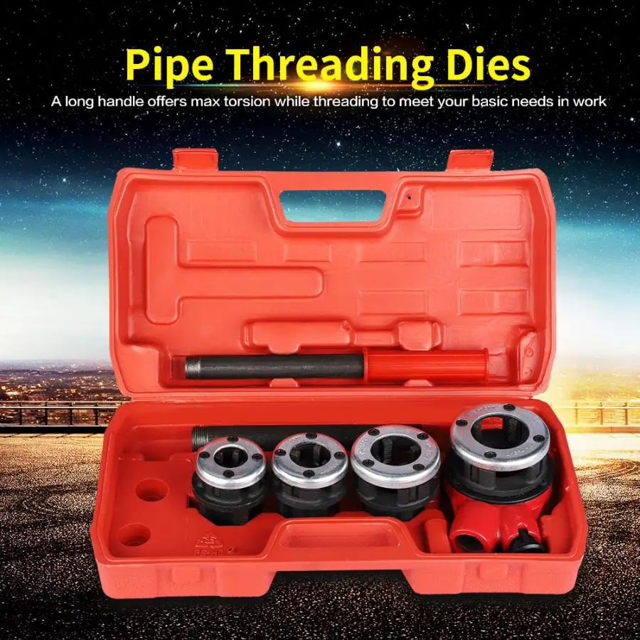 4 Dies Pipe Threading Kits 1/2" 3/4" 1" 1-1/4" Manual Plumber Threader ...